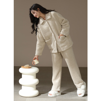 【加厚加绒】女款秋冬季珊瑚绒睡衣套装摇粒绒保暖开衫毛绒家居服