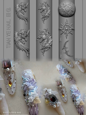 【美甲模具】田也原创梦幻独角兽可爱卡通立体美甲模具