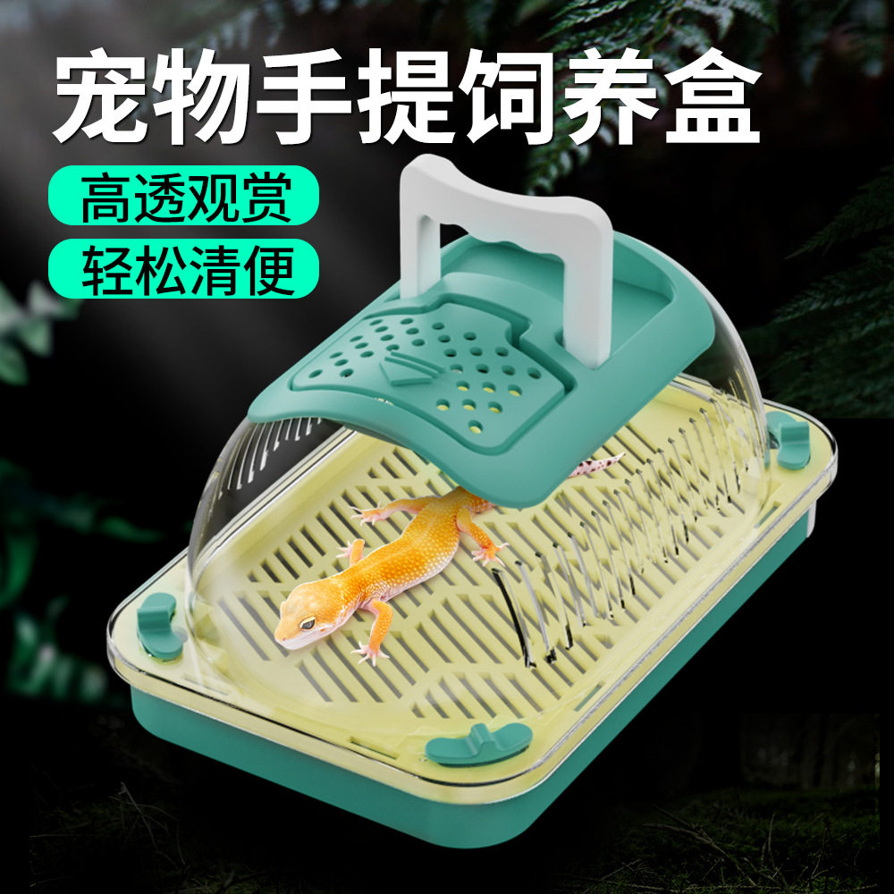 爬宠手提透明观察盒 守宫蜥蜴箱 外出便携防逃逸多功能饲养运输盒