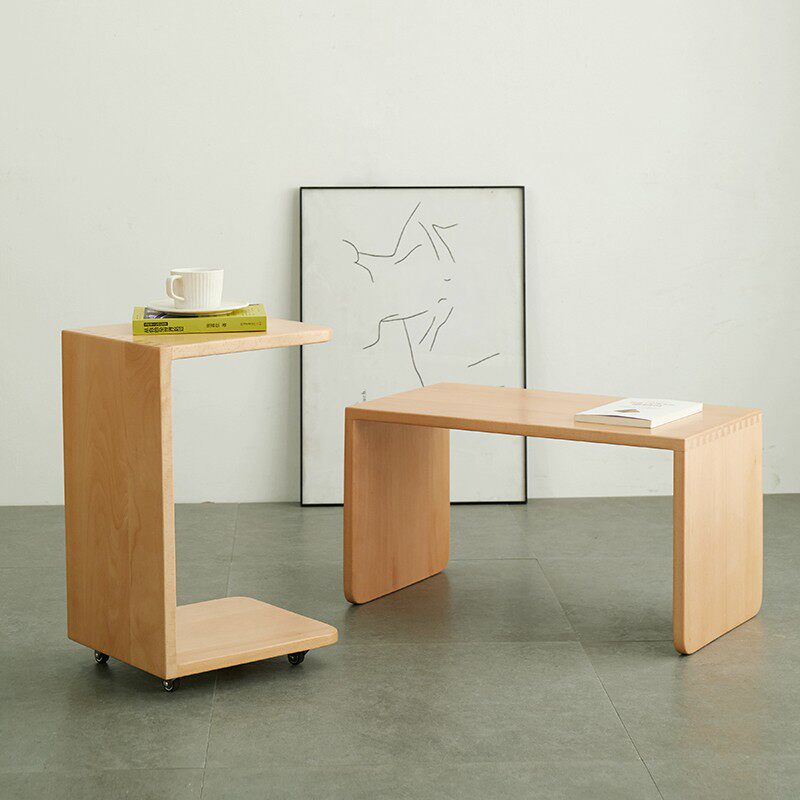 沙发边几窄长可移动C型边几角几实木北欧简约小桌子角几带轮木_虎窝淘