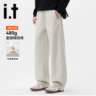 it:CHOCOOLATE男士加绒休闲裤子2025冬季新款宽松直筒运动裤卫裤