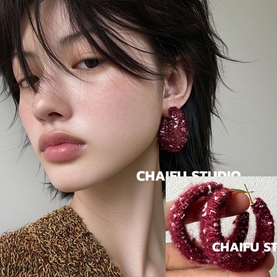 韩系复古秋冬毛茸毛毡C型耳钉