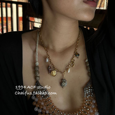 美式复古爱心海洋元素项链