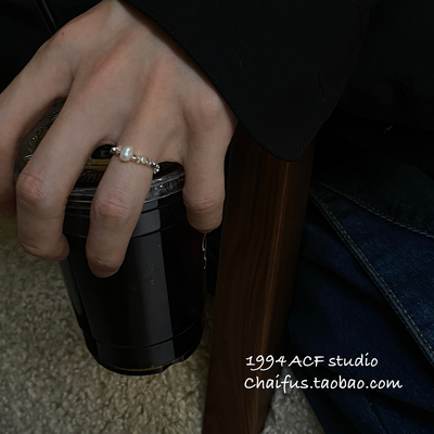 冷淡风几何碎银子珍珠戒指