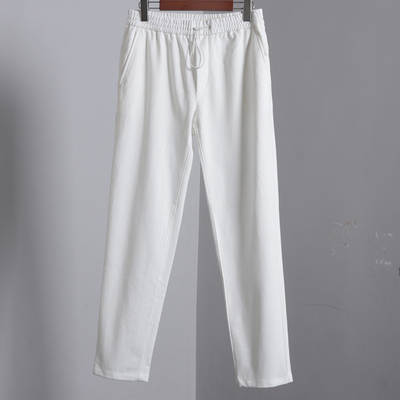 白色松紧腰抽身小脚裤白色运动
