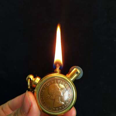老伙计纯手工镶嵌硬币圆饼打火机