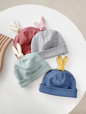 撞色兔子纯棉新生儿婴儿胎帽