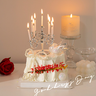 三八女神节蛋糕装饰复古烛台摆件