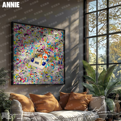 村上隆哆啦A梦太阳花装饰画ins挂画安尼画廊太阳花潮流摆件微笑花