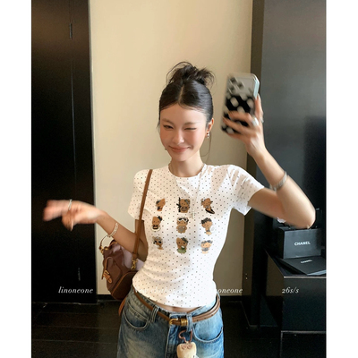 26夏上新波点定制面料HelloKitty印花短袖T恤D1877