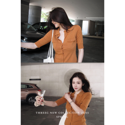 三喜threec中袖针织上衣女