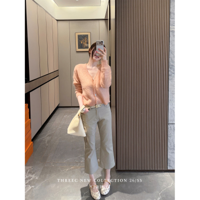 三喜threec八分微喇直筒休闲裤