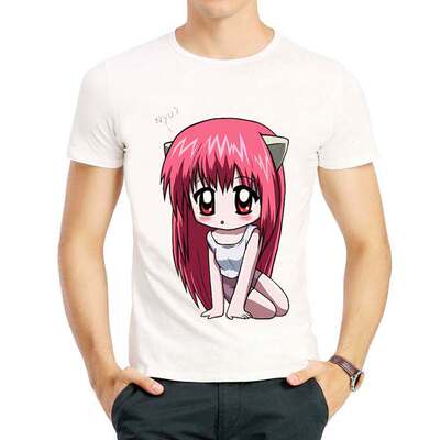 动漫妖精的旋律T恤白色短袖卡通复古衣服男女 Elfen Lied T-shirt