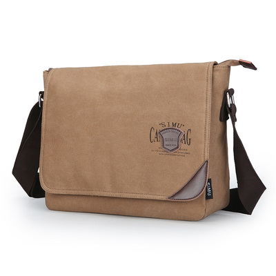 帆布包男复古单肩包休闲男士公文包大容量翻盖包简约潮流邮差挎包