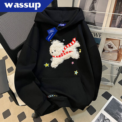 免费试穿~小狗刺绣重磅连帽卫衣