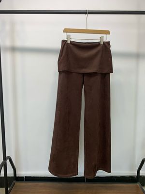 现货 WEEEECHAN次日早晨 假两件麂皮阔腿裙裤 咖色