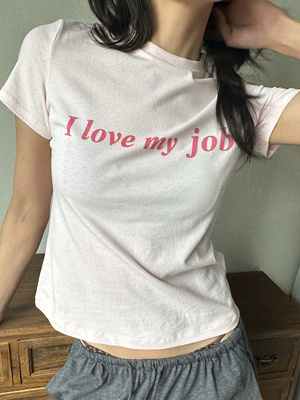 清仓 WEEEECHAN“不爱上班T”两色全棉正肩修身小飞袖字母印花T恤