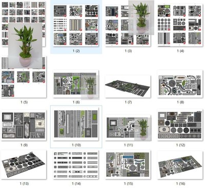 中式园林景观古镇拼花雕刻雕花地面石材铺地回形圆形铺装SU模型