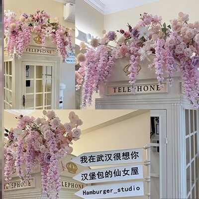壁挂装饰仿真垂吊阿勃勒花排 户外婚礼KT板背景园艺布置假花拱门