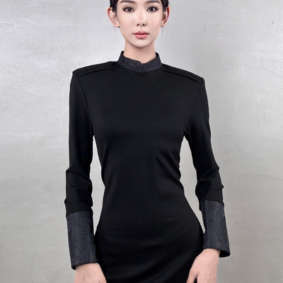 【阿泯娜】女装连衣裙 B2414 蒙古民族风女士长袖连衣裙黑色气质