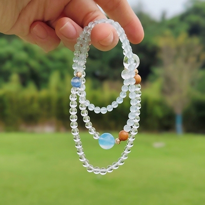 CHUNSHI「海蘭之舞」小众高级感～天然海蓝宝白水晶三圈手链项链