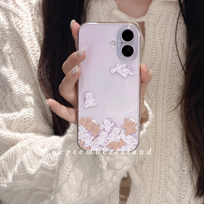 可爱卡通紫色小熊透明壳适用苹果17promax手机壳15pro全包防摔16promax软壳13pro可爱tpu少女心17硅胶tpu