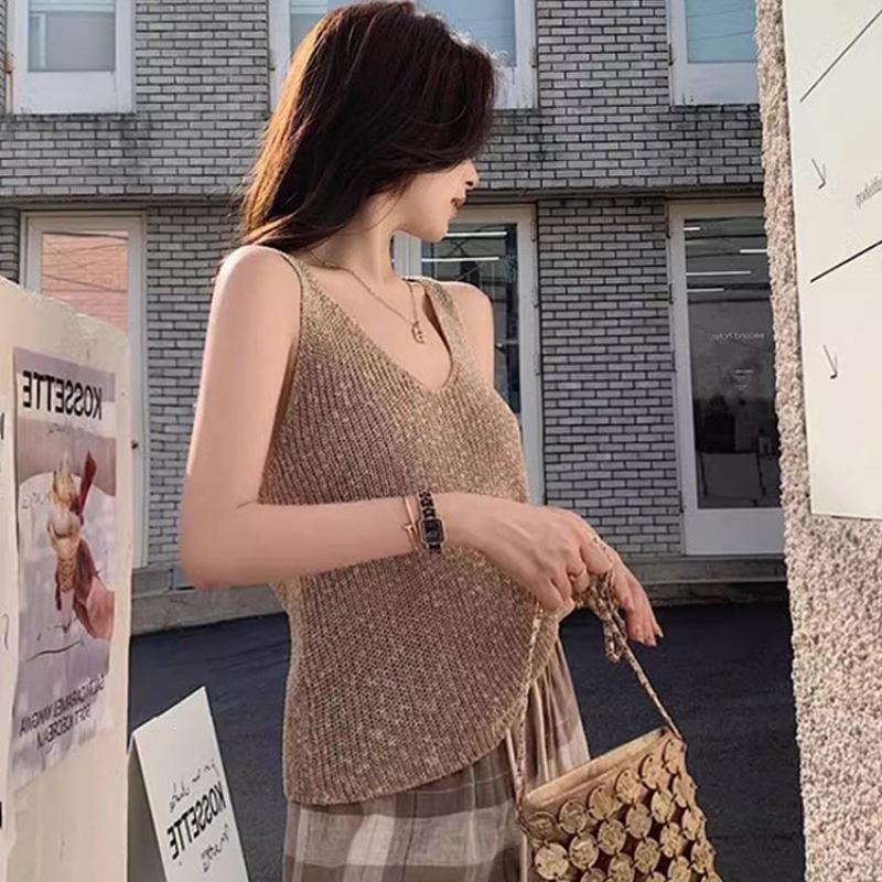 法式老钱风V领针织吊带背心女夏高级感美背外穿宽松显瘦无袖上衣