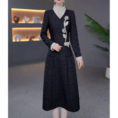 DBF-26A031 新款轻奢时尚保暖显瘦新中式中长款连衣裙M-5XL