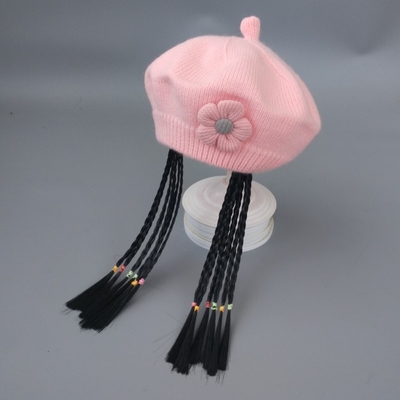 宝宝帽子秋冬季女婴儿可爱花朵贝雷儿童毛线女童针织画家假发帽潮