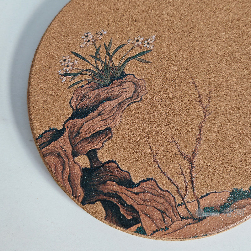 国画精品花鸟山水图软木隔热垫圆形中式客厅餐厅优质环保杯垫