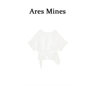【盛朗熙Ares Mines】一襟素意 氛围感不规则飘带设计圆领短袖T恤