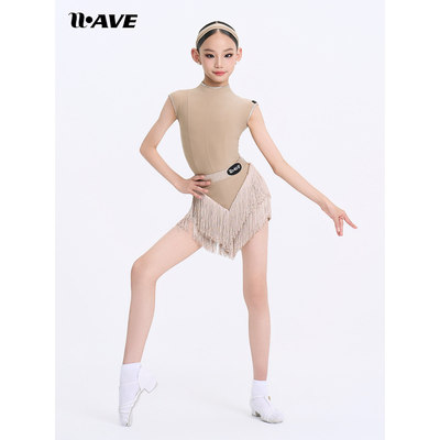 WAVE未午拉丁舞服【星驰动影】新款女童练功服无袖上衣流苏裙套装