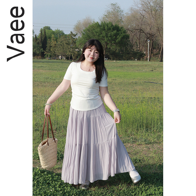 Vaee大码女装宽松高腰半身裙夏季新款胖mm慵懒风气质百搭垂感长裙