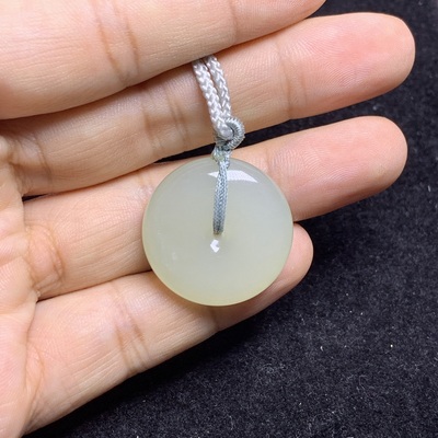 天然青白玉平安扣吊坠附证书