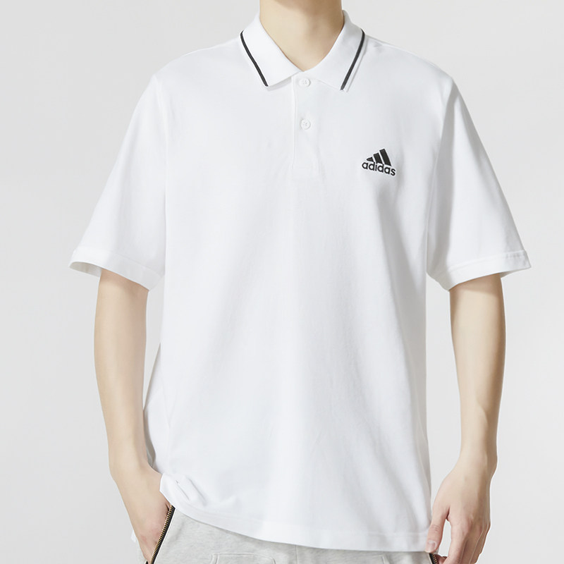 阿迪达斯白色POLO衫短袖男子跑步T恤2023秋季新款运动半袖IC9315_虎窝淘