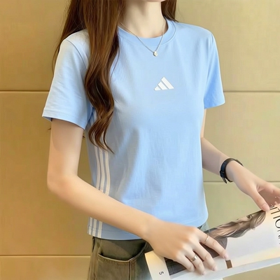 adidas阿迪达斯三条纹短袖T恤26秋季新款女装透气运动半袖JE1227