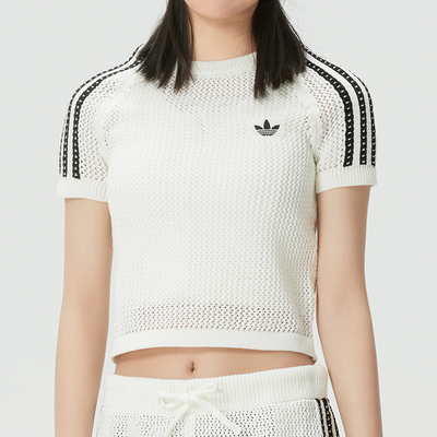 阿迪达斯三叶草女装网眼透气白色短袖26夏季新款运动半袖KE0200