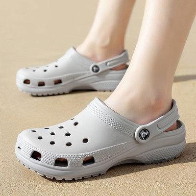 Crocs卡骆驰平底洞洞鞋男女中性款户外包头沙滩鞋灰色凉拖鞋10001