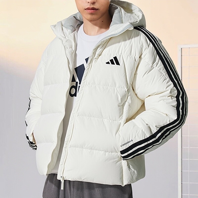 阿迪达斯三叶草短款白色保暖羽绒服男25冬季新款户外运动服KC2494