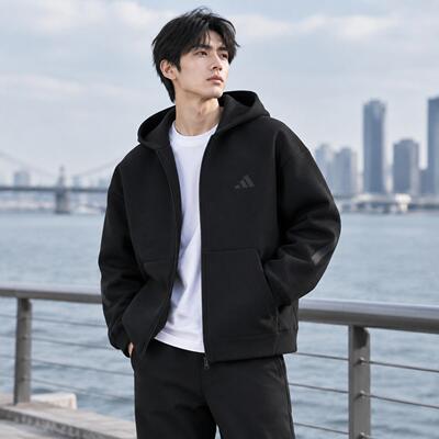 阿迪达斯正品男装针织连帽夹克外套2026秋季新款运动服上衣KF3827