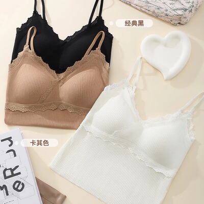 【露露酱NN~】蕾丝V领保暖背心女美背内衣细吊带B005(运费补贴)