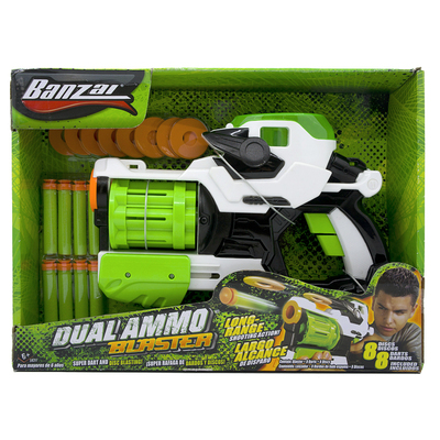 BANZAI DUAL AMMO BLASTER双模式发射器飞碟软弹枪2合1儿童玩具枪