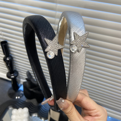 银色星星高颅顶PU款发箍轻奢珠光韩系早秋气质减龄百搭简约E2229