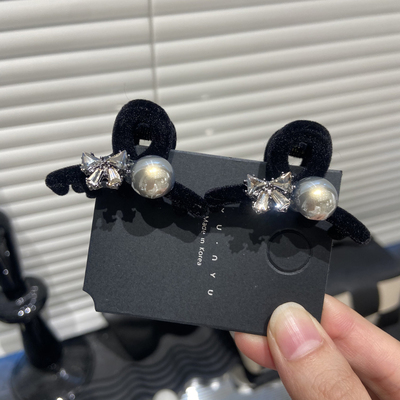 秋冬蝴蝶结迷你珠珠刘海小抓夹黑色时尚公主抓夹两只装百搭E2645