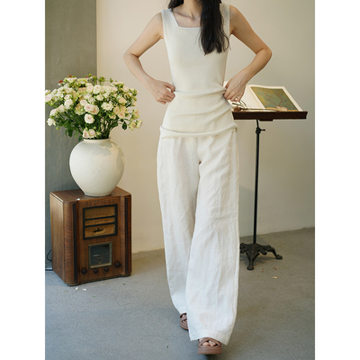 【7折】Cha 官方 | Cortana Bambina 纯色亚麻透气直筒长裤