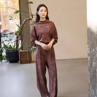 Cha官方 | Cortana 26早春ASTRID真丝印花褶皱上衣裤子连衣裙套装