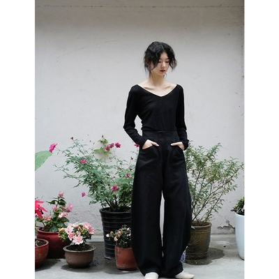 Cortanaperfect黑色亚麻神裤