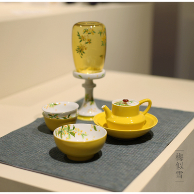 |梅似雪|《人闲桂花落》槐花黄手绘茶具 茶杯 釉下彩 茶壶普洱杯