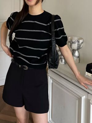 韩国东大门2026春新款2nd GATE时尚百搭圆领条纹短袖T恤