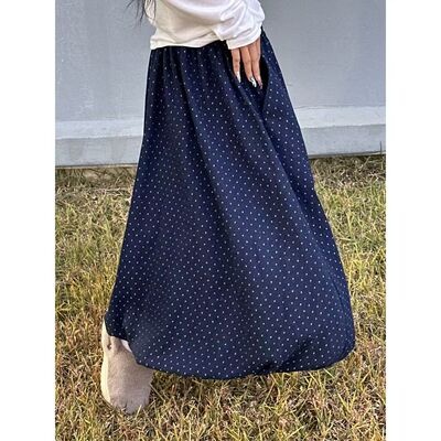 韩国东大门2025冬季新品VIVACITY时尚百搭波点印花半身裙长裙